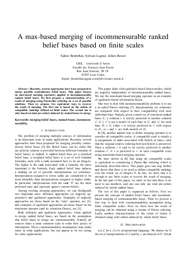 (PDF) A max-based merging of incommensurable ranked belief bases based ...