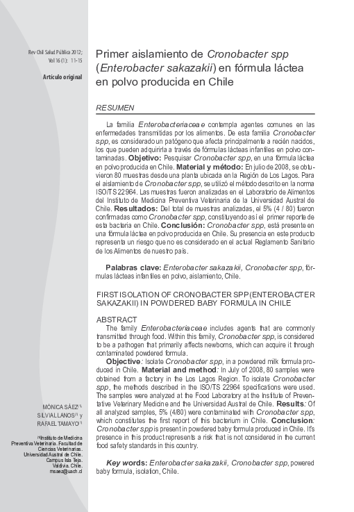 (PDF) Primer aislamiento de Cronobacter spp (Enterobacter sakazakii) en ...