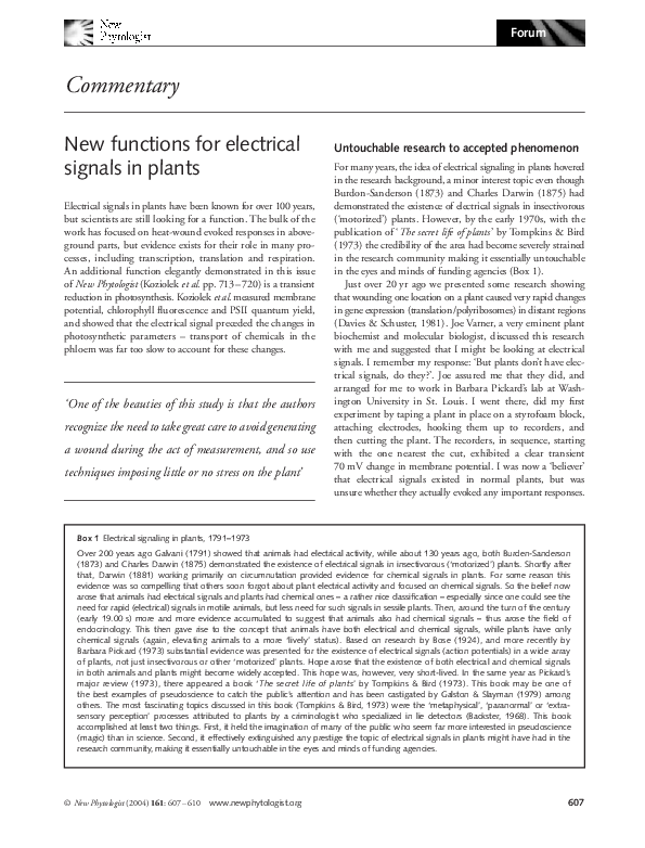 (PDF) New functions for electrical signals in plants