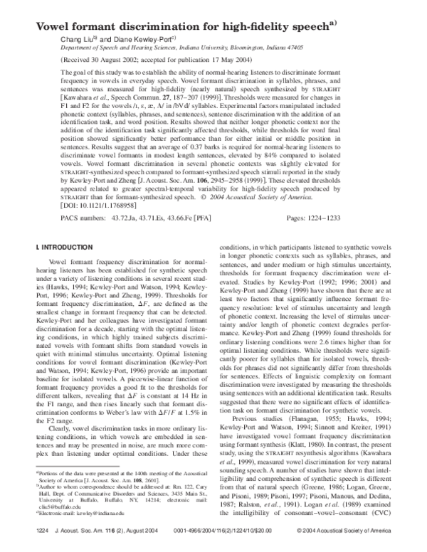 (PDF) Vowel formant discrimination for high-fidelity speech