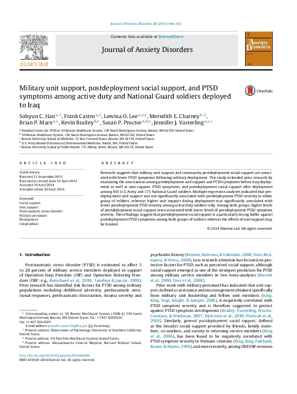 (PDF) Military unit support, postdeployment social support, and PTSD ...