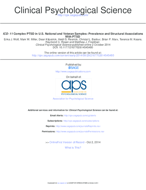 (PDF) ICD-11 Complex PTSD in US National and Veteran Samples ...