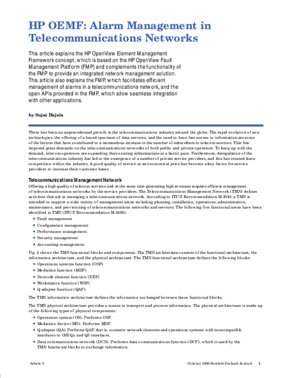 (PDF) HP OEMF: Alarm Management in Telecommunications Networks