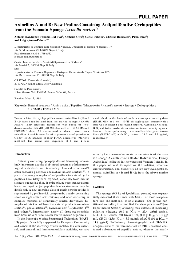(PDF) Axinellins A and B: New Proline-Containing Antiproliferative ...