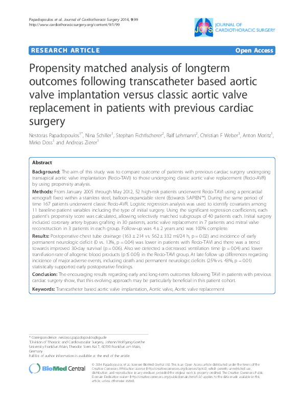 (PDF) Propensity matched analysis of longterm outcomes following transcatheter based aortic ...