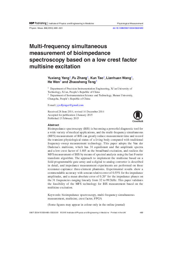 (PDF) Multi-frequency simultaneous measurement of bioimpedance ...