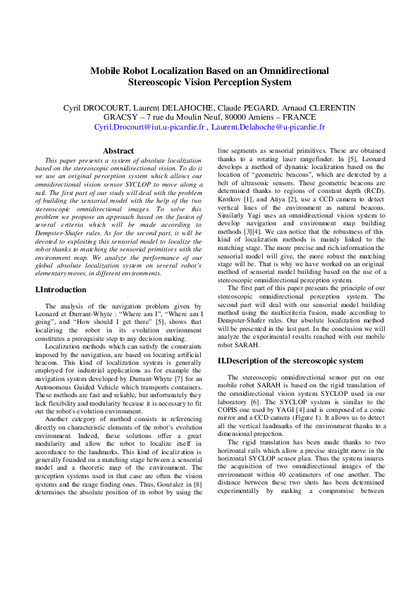 Pdf Mobile Robot Localization Based On An Omnidirectional Stereoscopic Vision Perception System