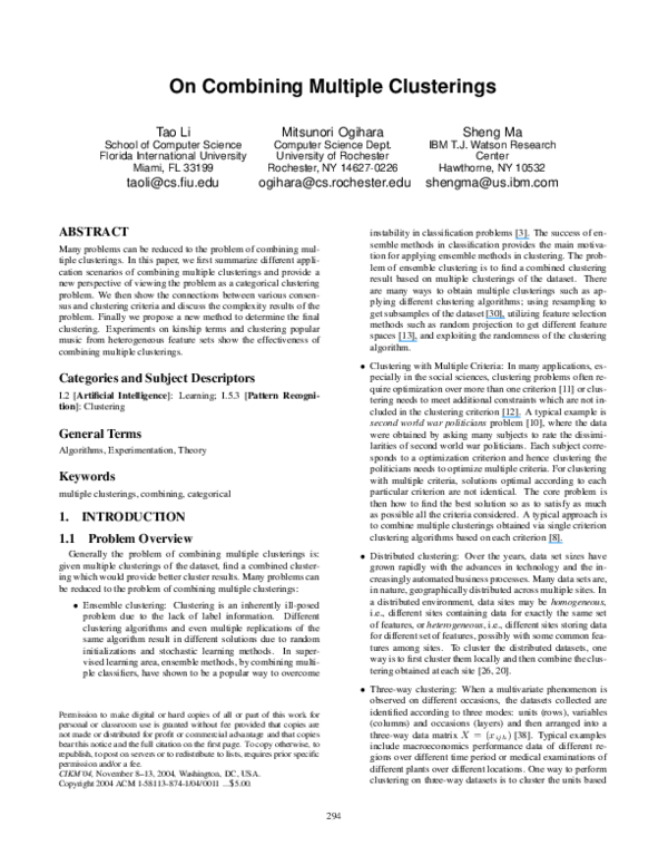 Pdf On Combining Multiple Clusterings