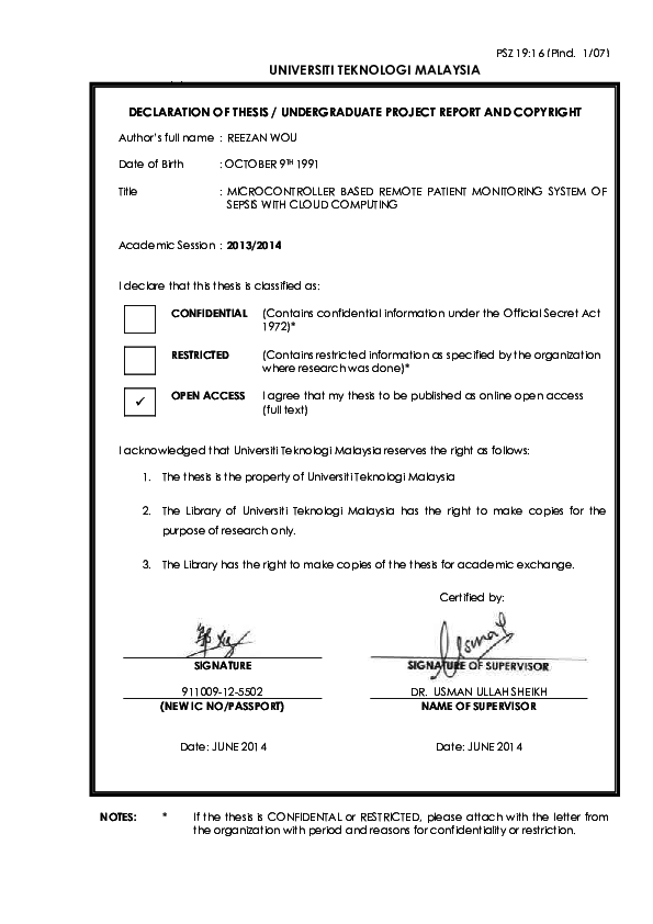 (PDF) oicic DECLARATION OF THESIS / UNDERGRADUATE PROJECT REPORT AND ...