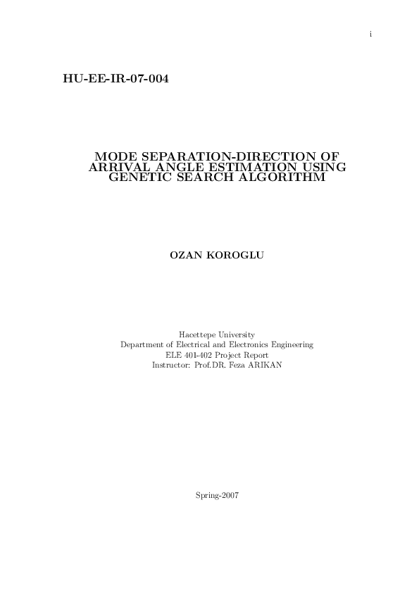 (PDF) HU-EE-IR-07-004 Mode Separation-Direction of Arrival Angle Estimation Using Genetic Search ...
