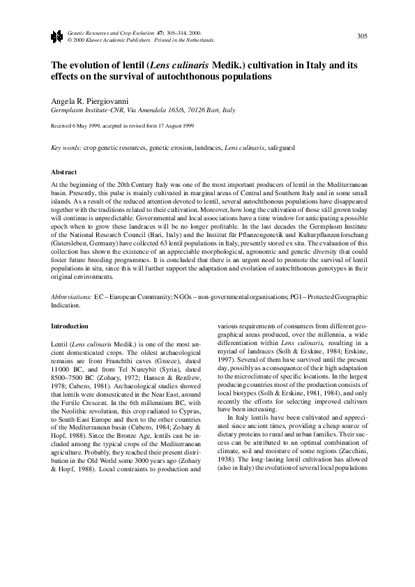 (PDF) The evolution of lentil (Lens culinaris Medik.) cultivation in ...