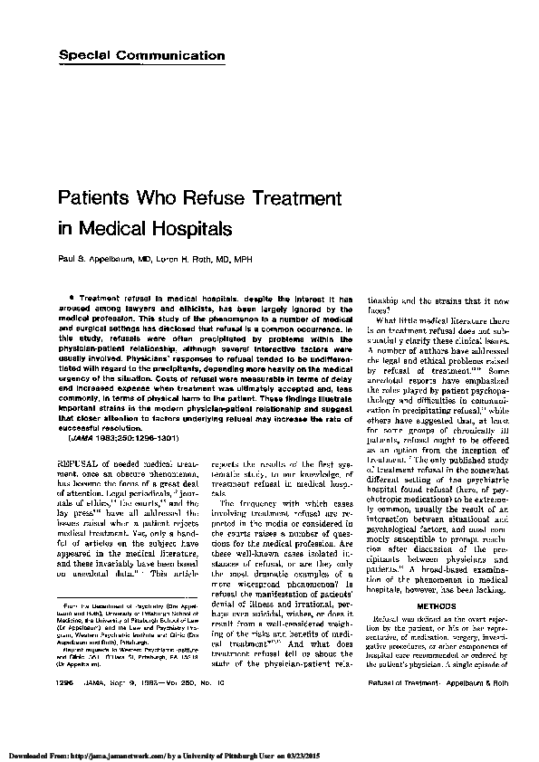 (PDF) Patients who refuse treatment in medical hospitals