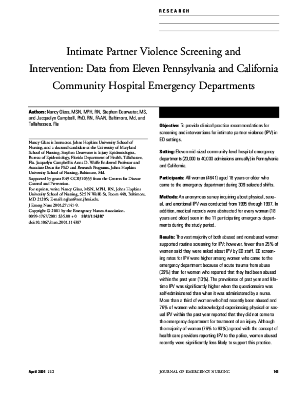 (PDF) Intimate partner violence screening and intervention: Data from ...