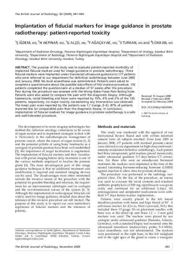 (PDF) Implantation of fiducial markers for image guidance in prostate ...