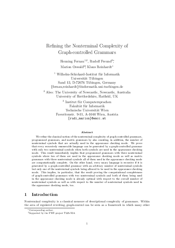 (PDF) Refining the nonterminal complexity of graph-controlled, programmed, and matrix grammars