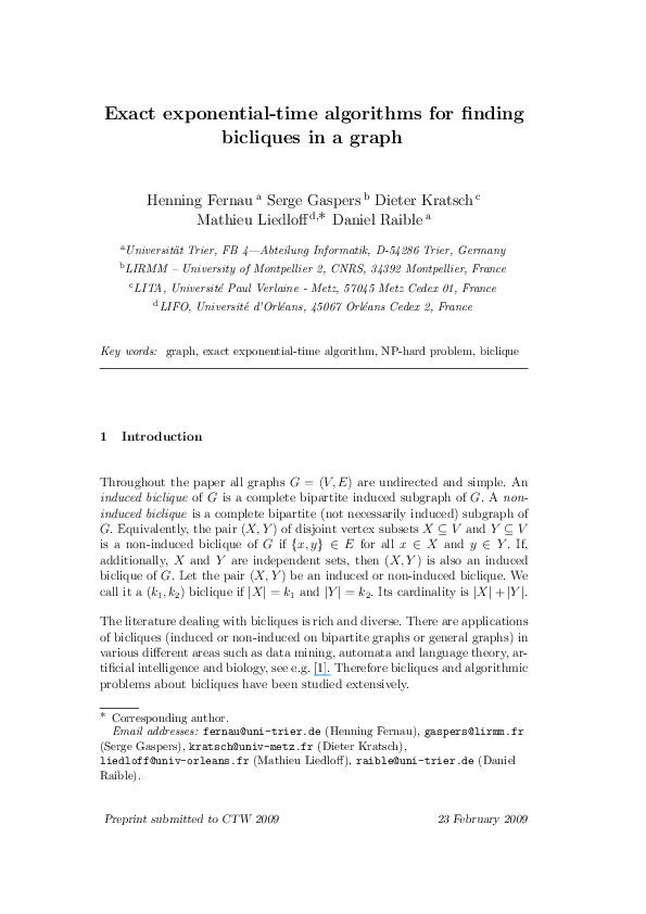 Pdf Exact Exponential Time Algorithms For Finding Bicliques