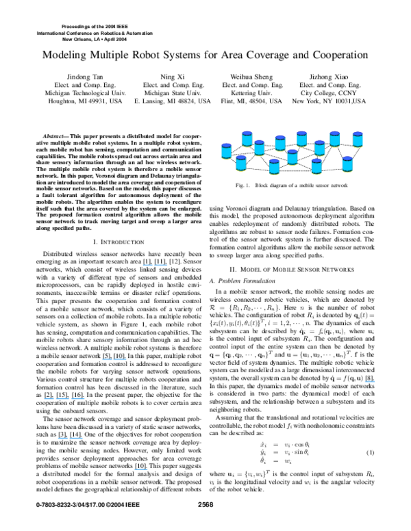 (PDF) Modeling multiple robot systems for area coverage and cooperation