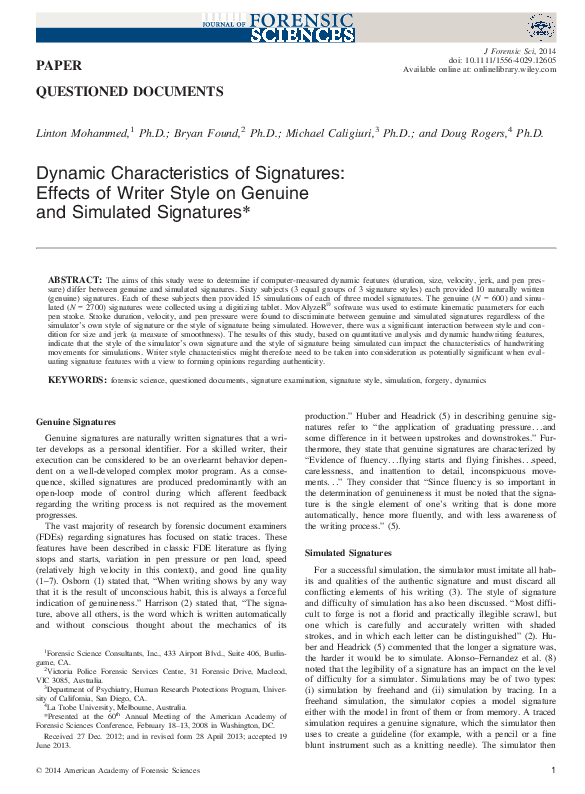 (PDF) Dynamic Characteristics of Signatures: Effects of Writer Style on ...