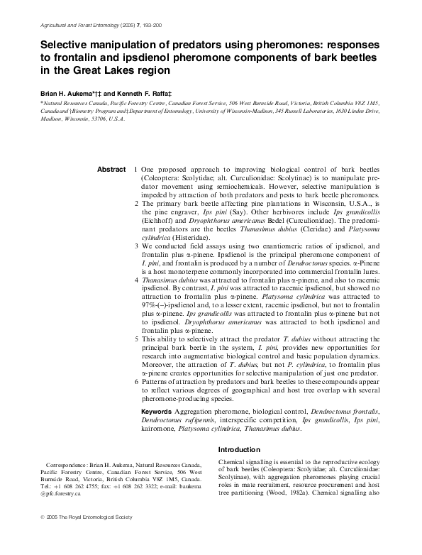 (PDF) Selective manipulation of predators using pheromones: responses ...