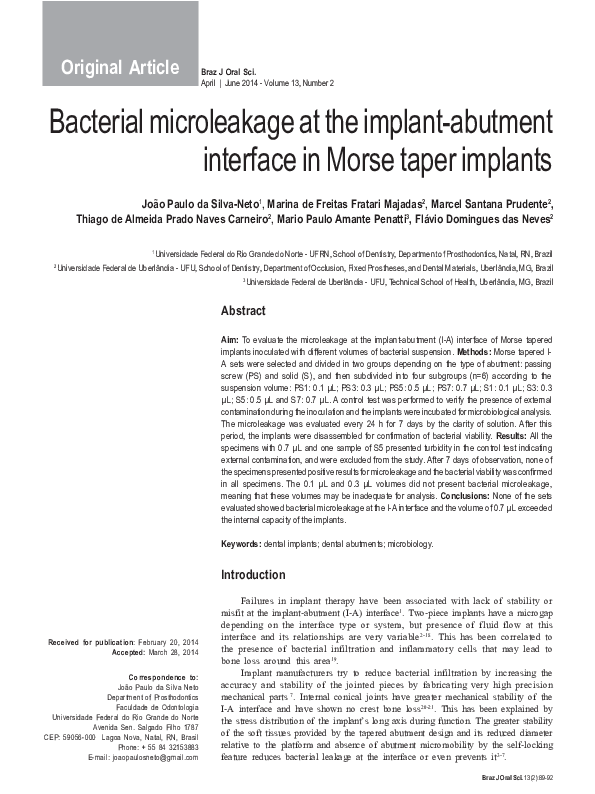 (PDF) Bacterial microleakage at the implant-abutment interface in Morse ...