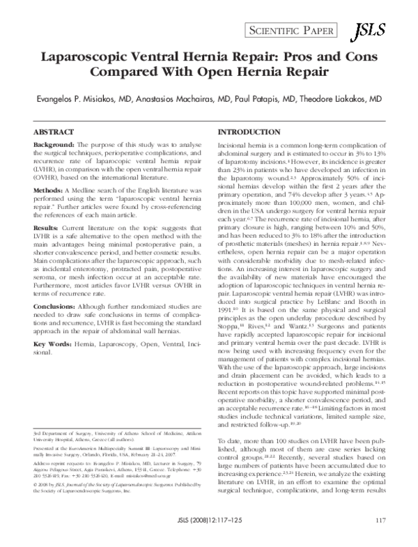 (PDF) Laparoscopic ventral hernia repair: pros and cons compared with open hernia repair