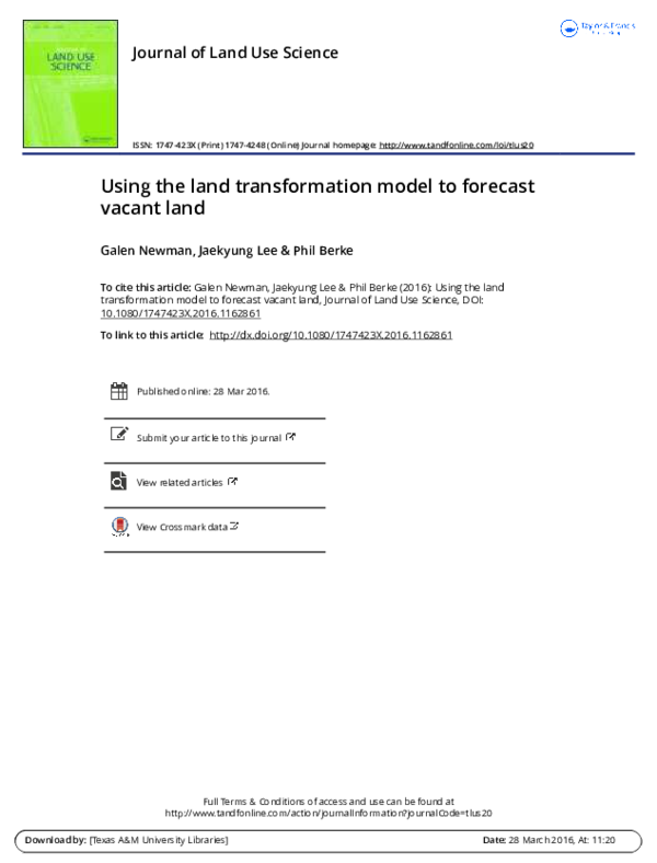 (PDF) Using the land transformation model to forecast vacant land