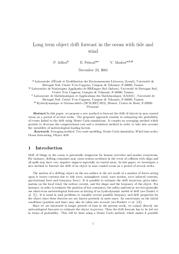 (PDF) Long Term Object Drift Forecast in the Ocean with Tide and Wind