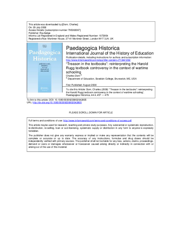 (PDF) “Treason in the textbooks”: reinterpreting the Harold Rugg ...