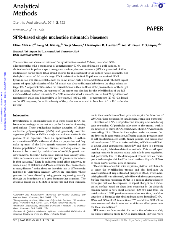 (PDF) SPR-based single nucleotide mismatch biosensor