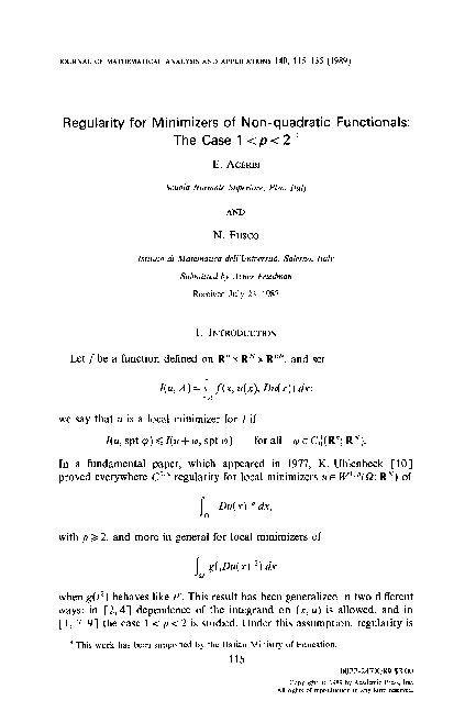 (PDF) REGULARITY FOR MINIMIZERS OF NON-QUADRATIC FUNCTIONALS - THE CASE 1-LESS-THAN-P-LESS-THAN-2