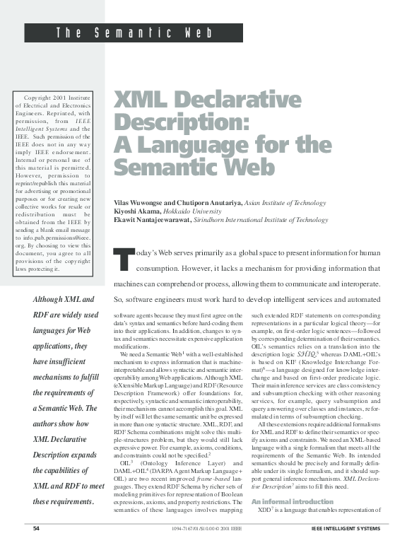 (PDF) XML Declarative Description: a language for the Semantic Web