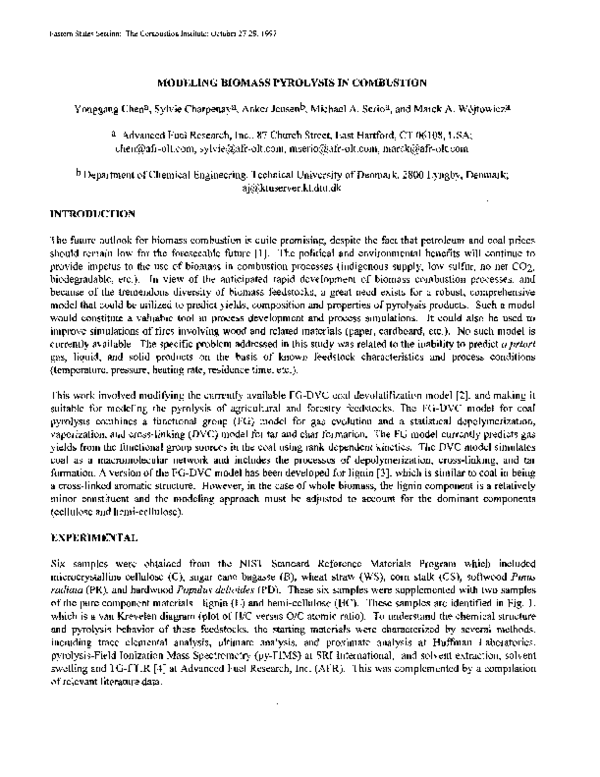 (PDF) Modeling Biomass Pyrolysis in Combustion