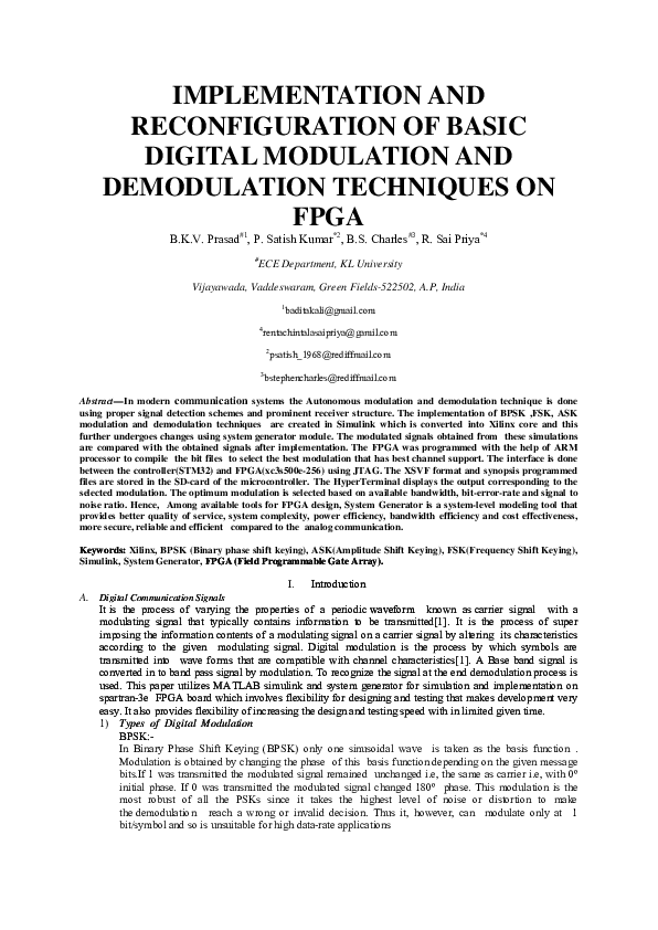 Pdf Implementation And Reconfiguration Of Basic Digital Modulation And Demodulation Techniques
