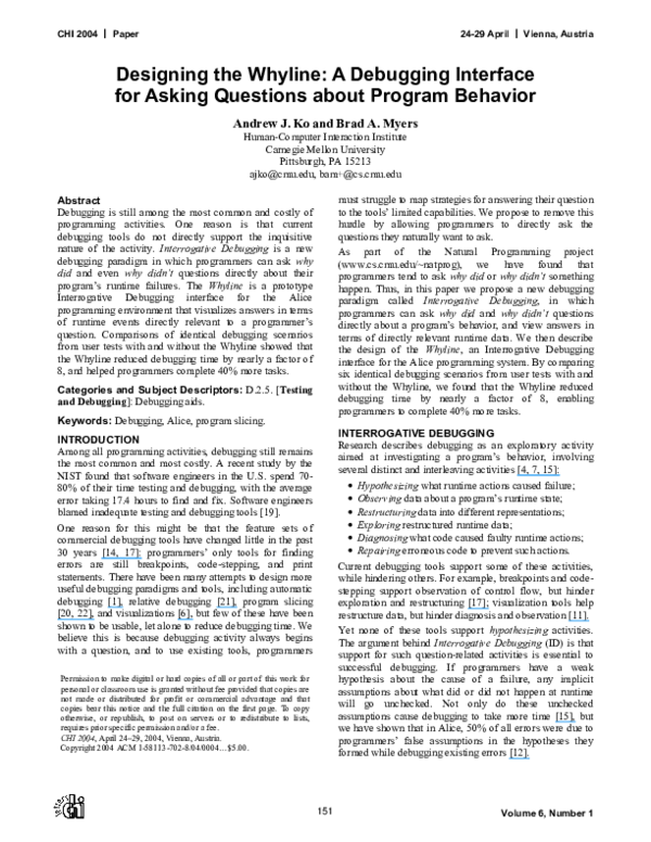 (PDF) Designing the whyline: a debugging interface for asking questions about program behavior