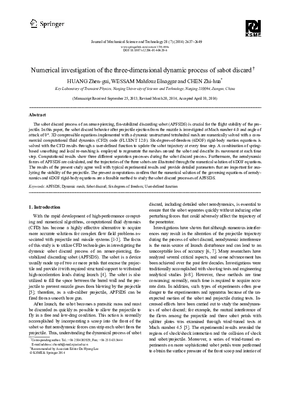 (PDF) 3D CFD Analysis of Sabot Discard Dynamics