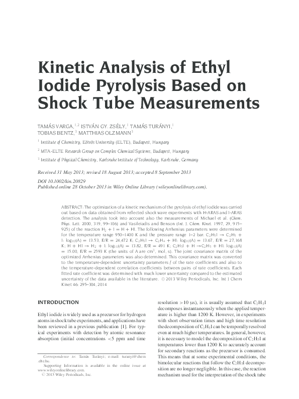 (PDF) Kinetic Analysis of Ethyl Iodide Pyrolysis Based on Shock Tube ...