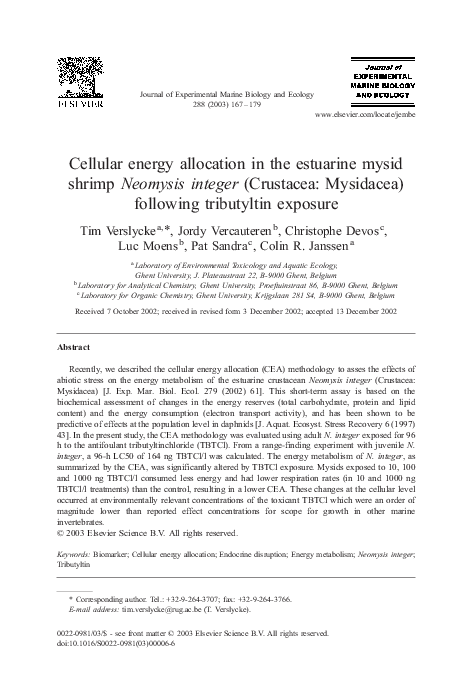 (PDF) Cellular energy allocation in the estuarine mysid shrimp Neomysis ...