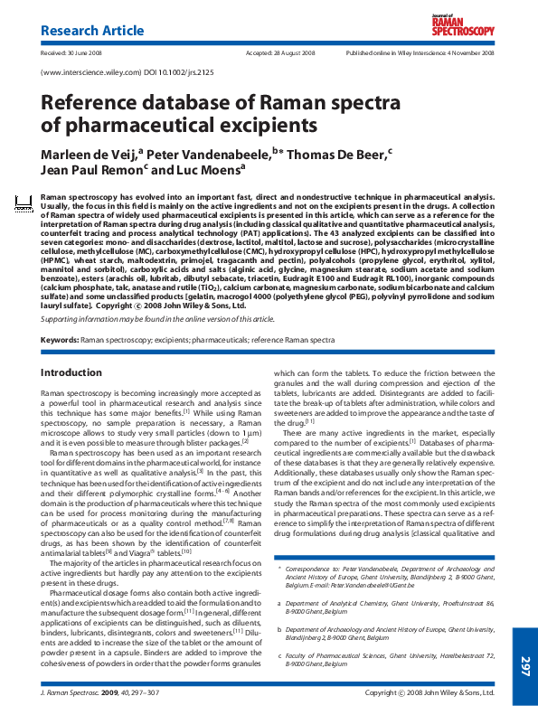 (PDF) Reference database of Raman spectra of pharmaceutical excipients
