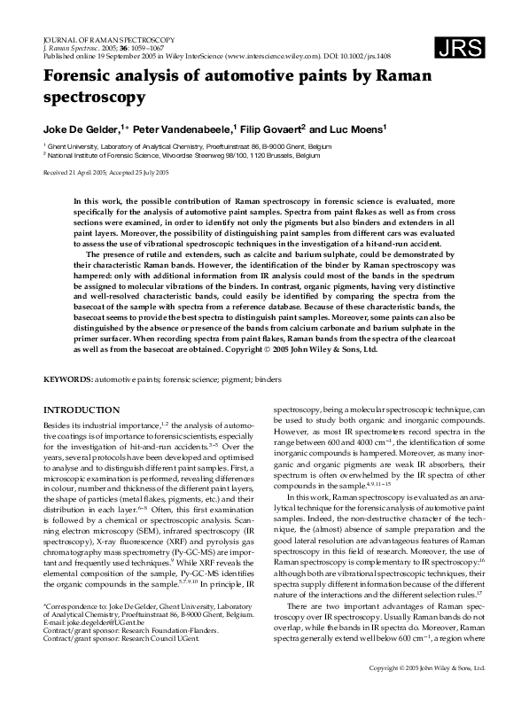 (PDF) Forensic analysis of automotive paints by Raman spectroscopy