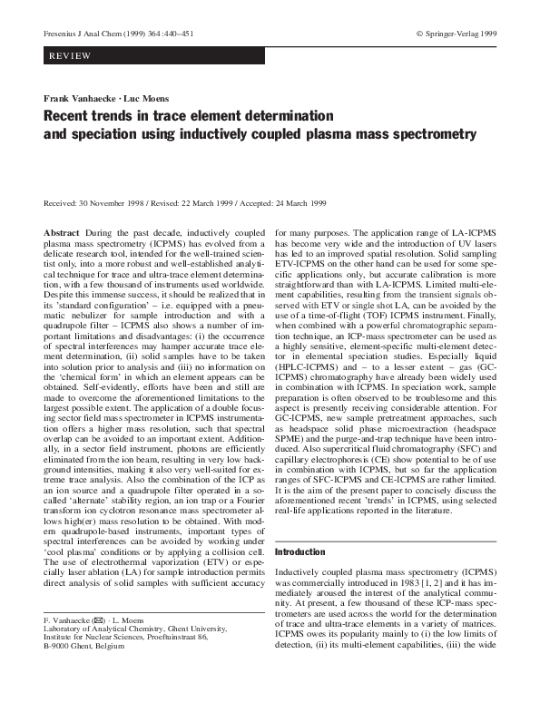 (PDF) Inductively coupled plasma mass spectrometry: recent trends and developments | Lynn ...