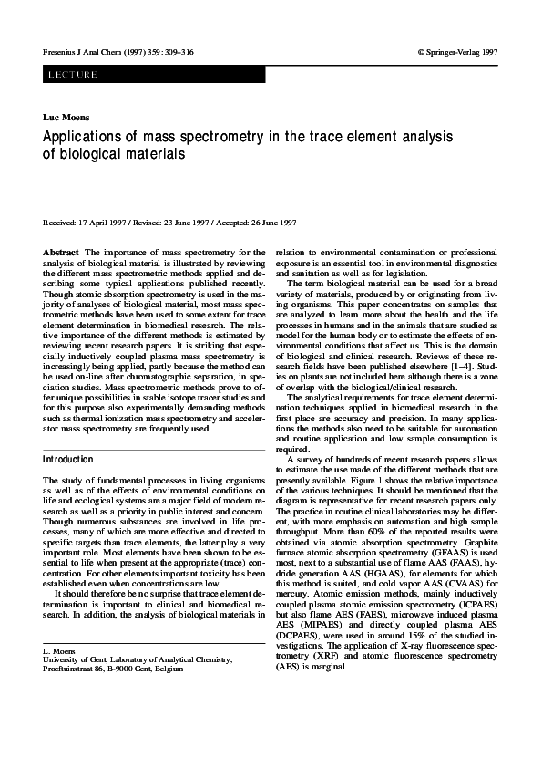 (PDF) Applications of mass spectrometry in the trace element analysis ...
