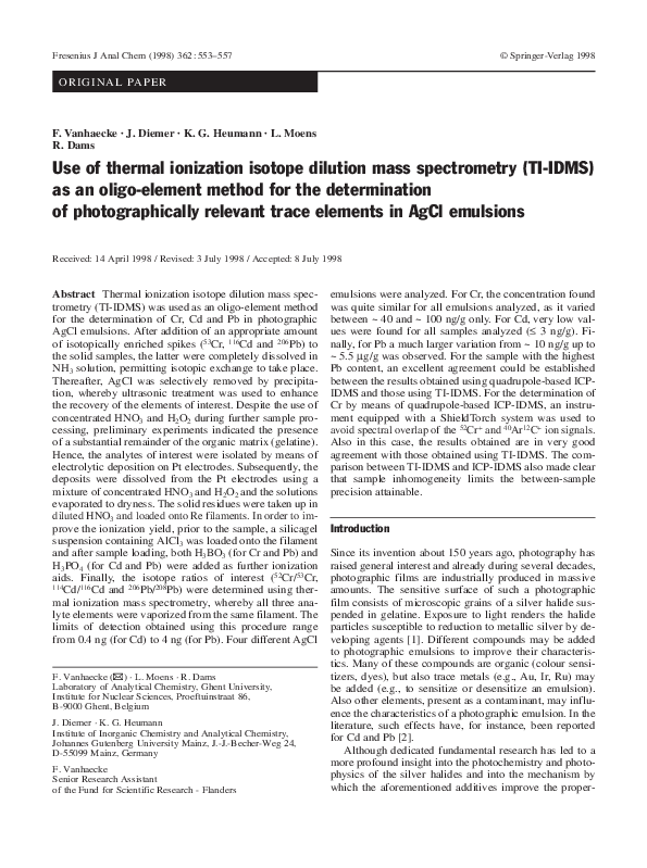 (PDF) Use of thermal ionization isotope dilution mass spectrometry (TI ...