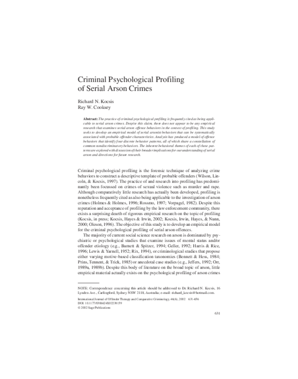 (PDF) Criminal psychological profiling of serial arson crimes