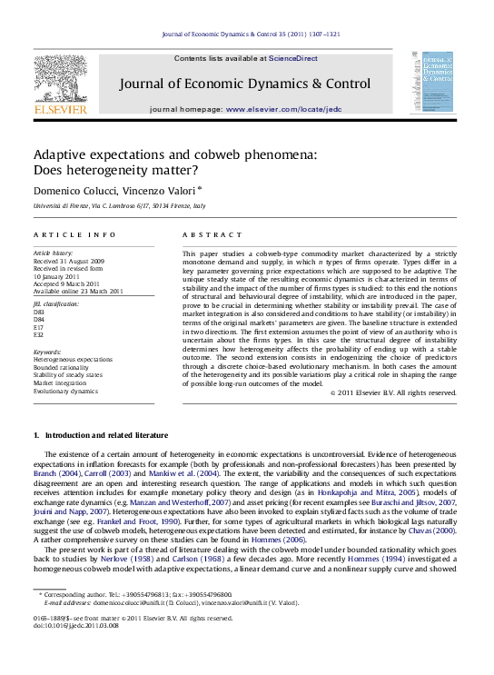 (PDF) Adaptive expectations and cobweb phenomena: Does heterogeneity ...