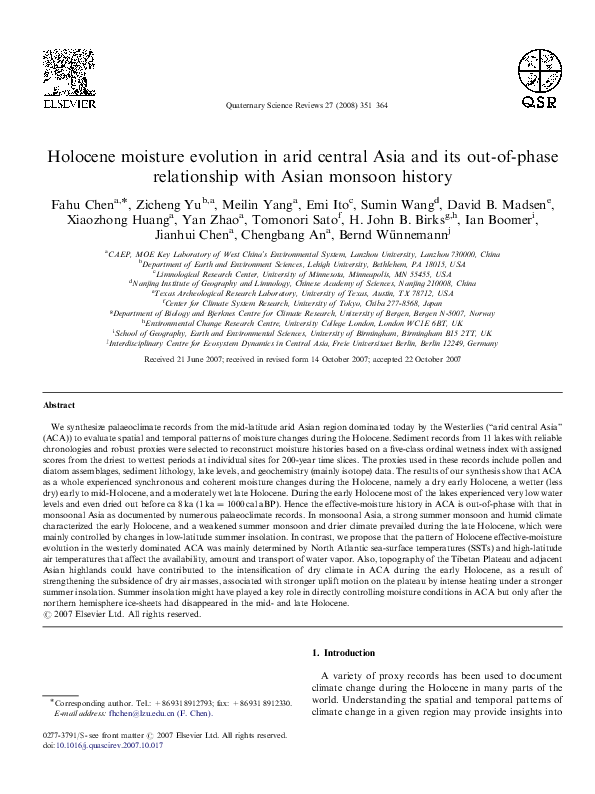 (PDF) Holocene moisture evolution in arid central Asia and its out-of-phase relationship with ...
