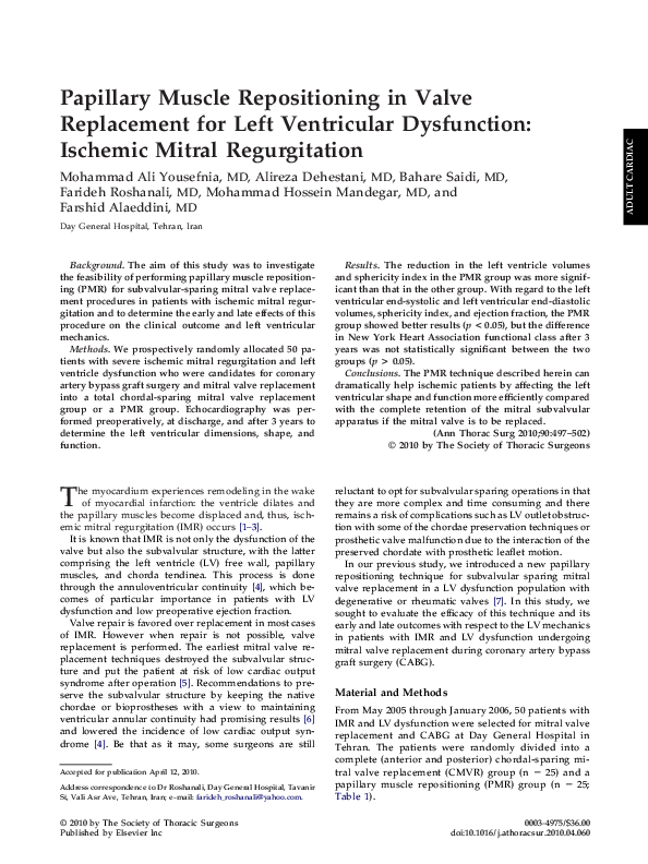 (PDF) Papillary Muscle Repositioning in Valve Replacement for Left ...