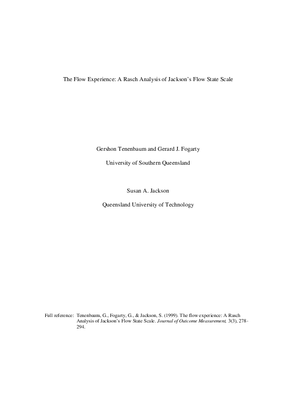 (PDF) The flow experience: a Rasch analysis of Jackson's Flow State Scale