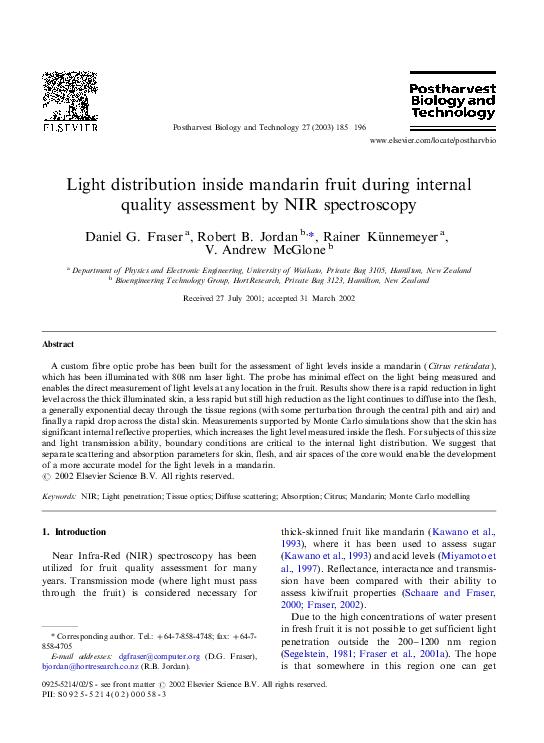 Pdf Light Distribution Inside Mandarin Fruit During Internal Quality