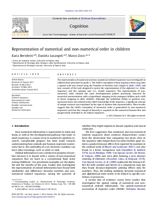 (PDF) Representation of numerical and non-numerical order in children