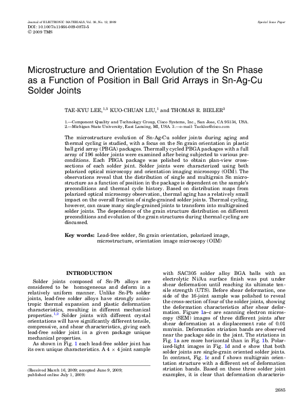 (PDF) Microstructure and Orientation Evolution of the Sn Phase as a Function of Position in Ball ...